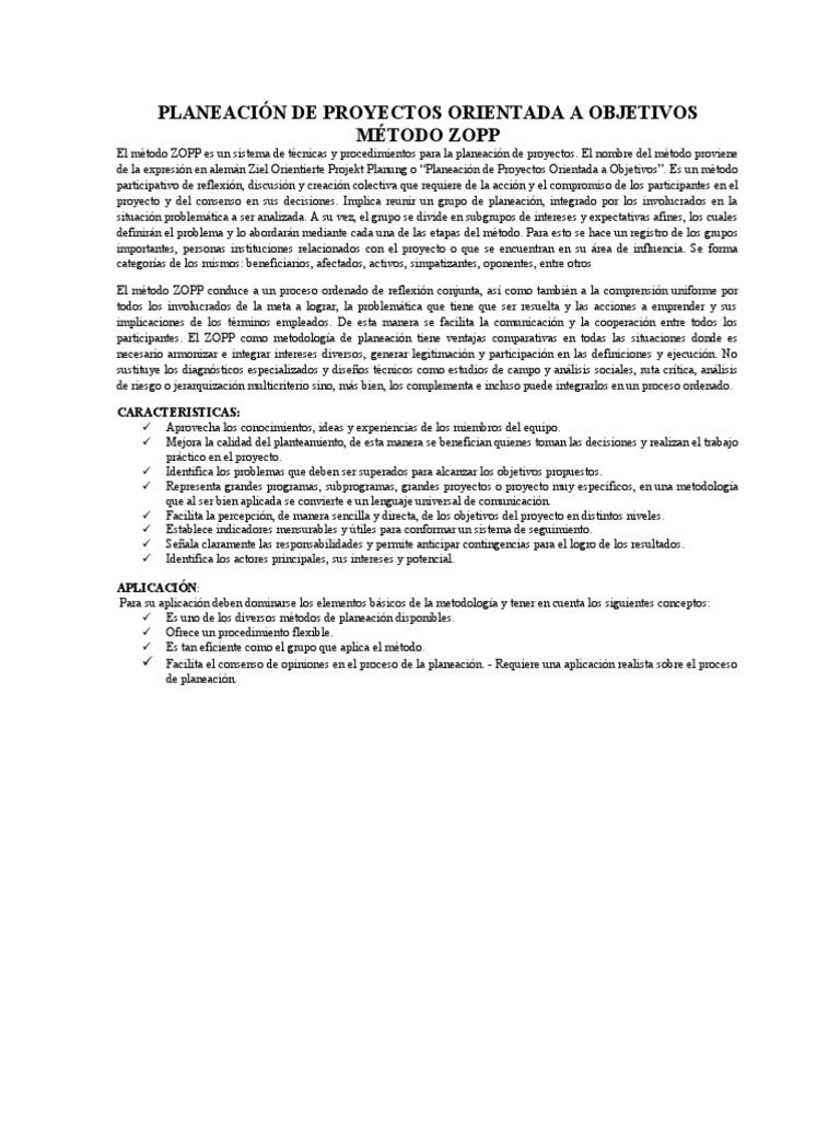 Metodología ZOPP en Planeación de Proyectos | PDF | Toma de decisiones ...