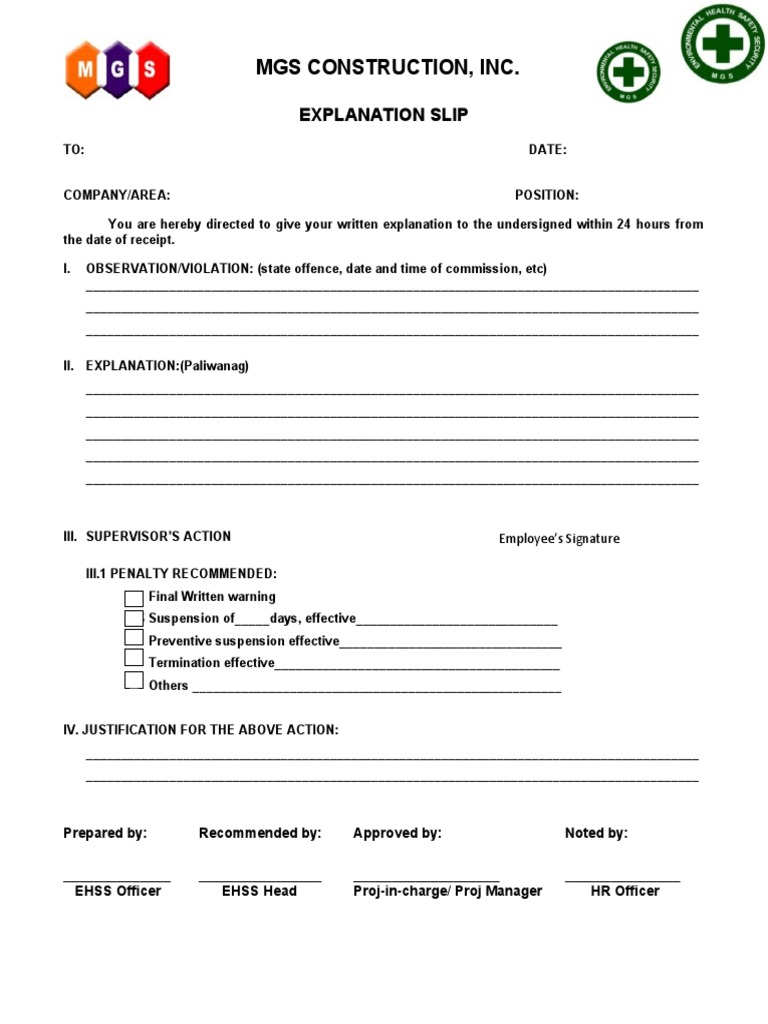 Explanation Slip (ES) | PDF