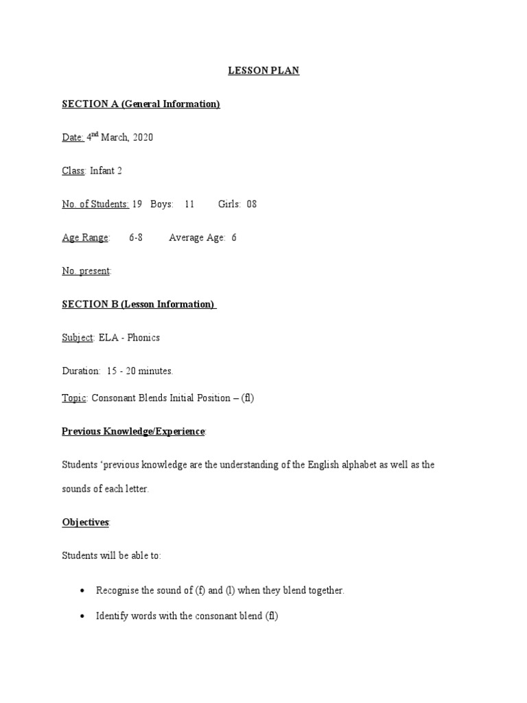 Lesson Plan SECTION A (General Information) | PDF