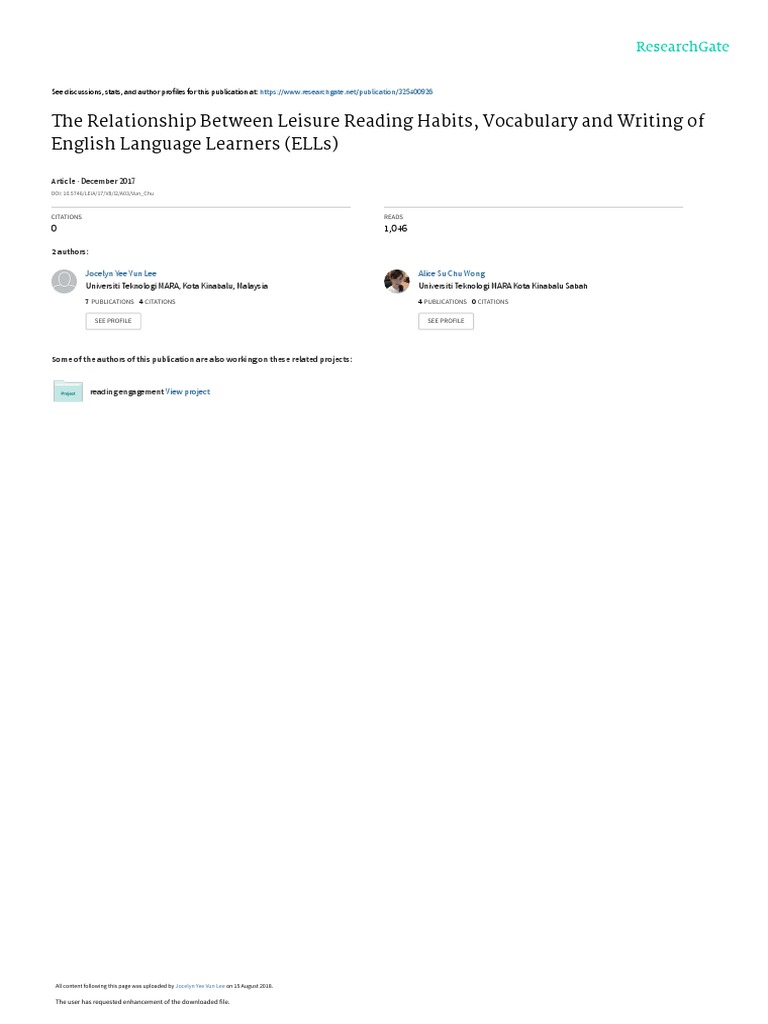 The Relationship Between Leisure Reading Habits, Vocabulary and Writing ...