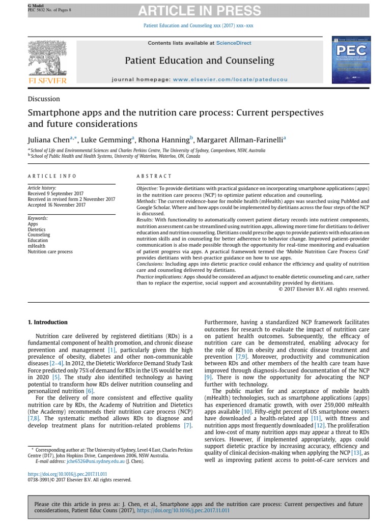 Patient Education and Counseling: Juliana Chen, Luke Gemming, Rhona ...