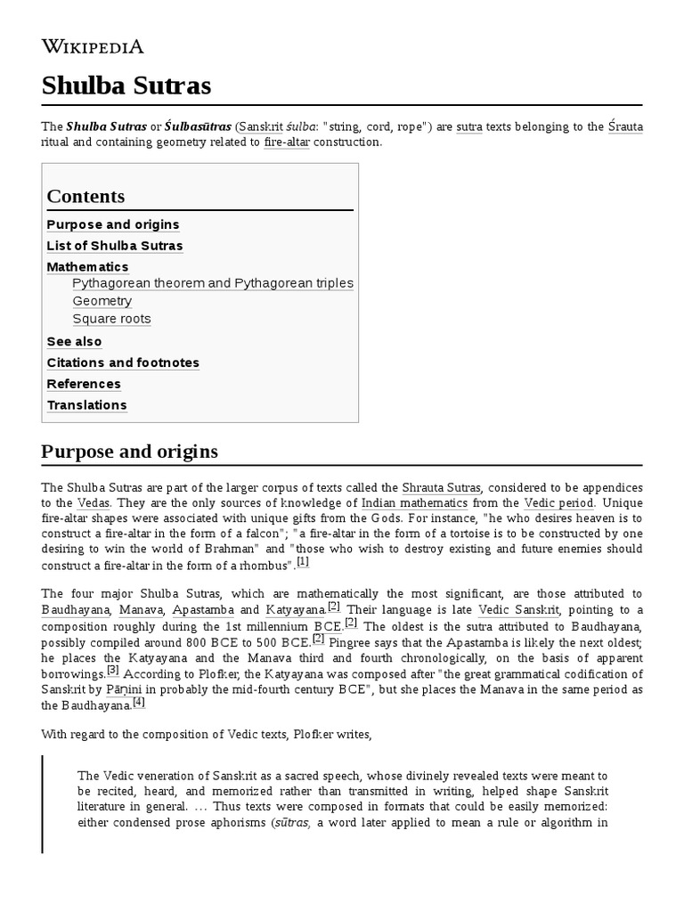 Shulba Sutras: Purpose and Origins List of Shulba Sutras Mathematics ...