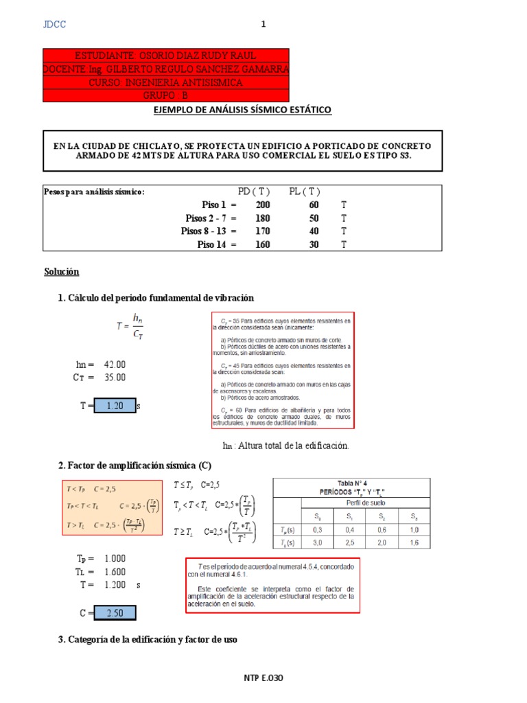 Analisis Sismico Estatico NTP E.030 Actualizada 2017 | PDF | Sismología | Peligros geológicos