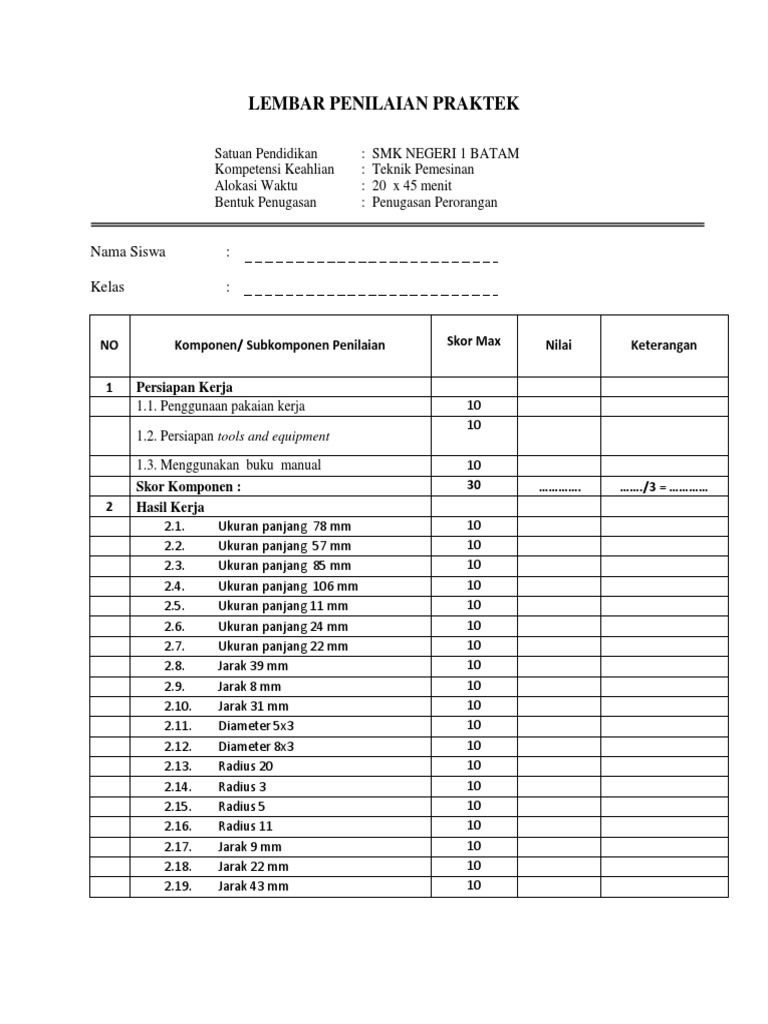 Lembar Penilaian Praktek | PDF