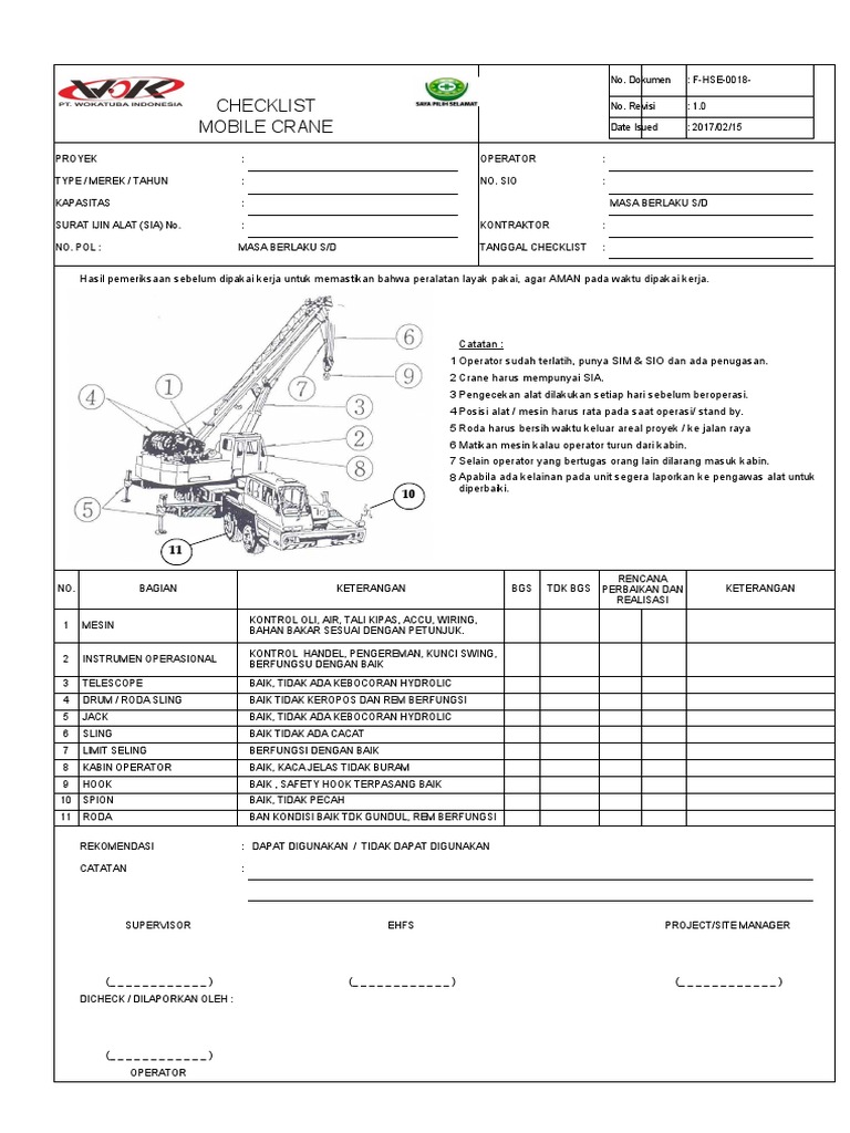 Checklist Inspeksi Alat Berat | PDF