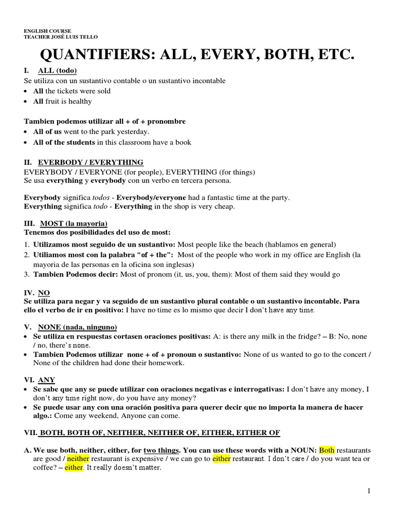 03 Quantifiers-All, Every, Both, Etc. Separata PDF | PDF | Linguistic Typology | Linguistics