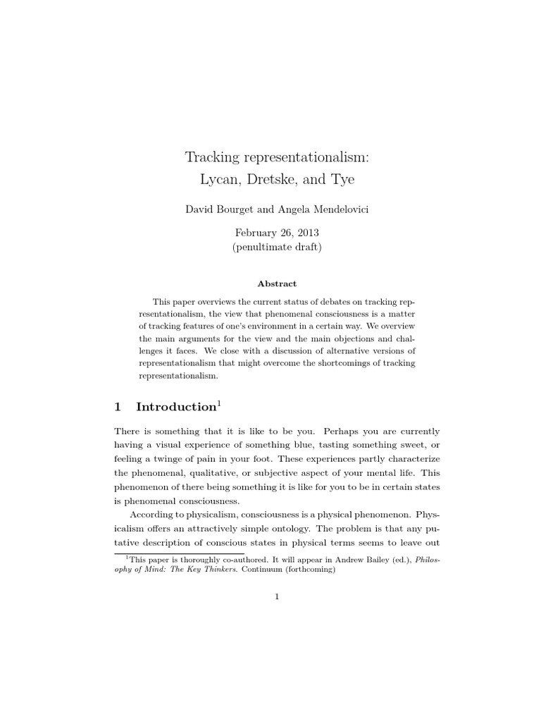 Tracking Representationalism | PDF | Consciousness | Perception