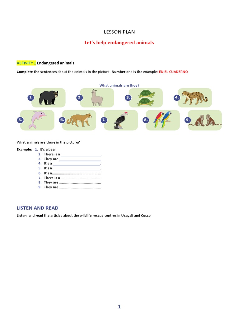 Let's Help Endangered Animals: Lesson Plan | PDF | Wildlife | Organisms