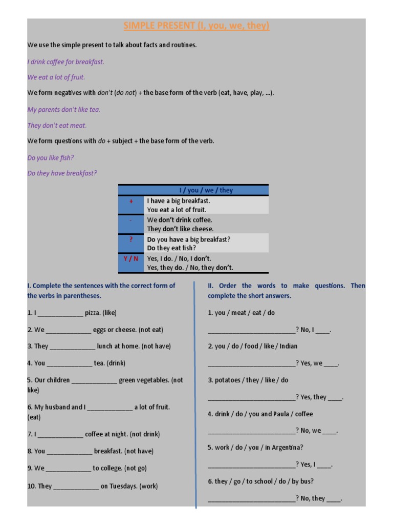 Simple Present (I, You, We, They) | PDF | Linguistics | Syntax