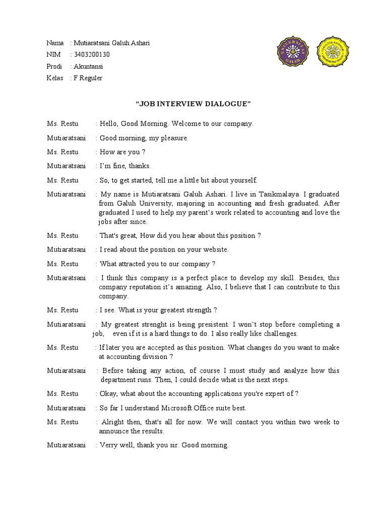 Job Interview Dialogue | PDF