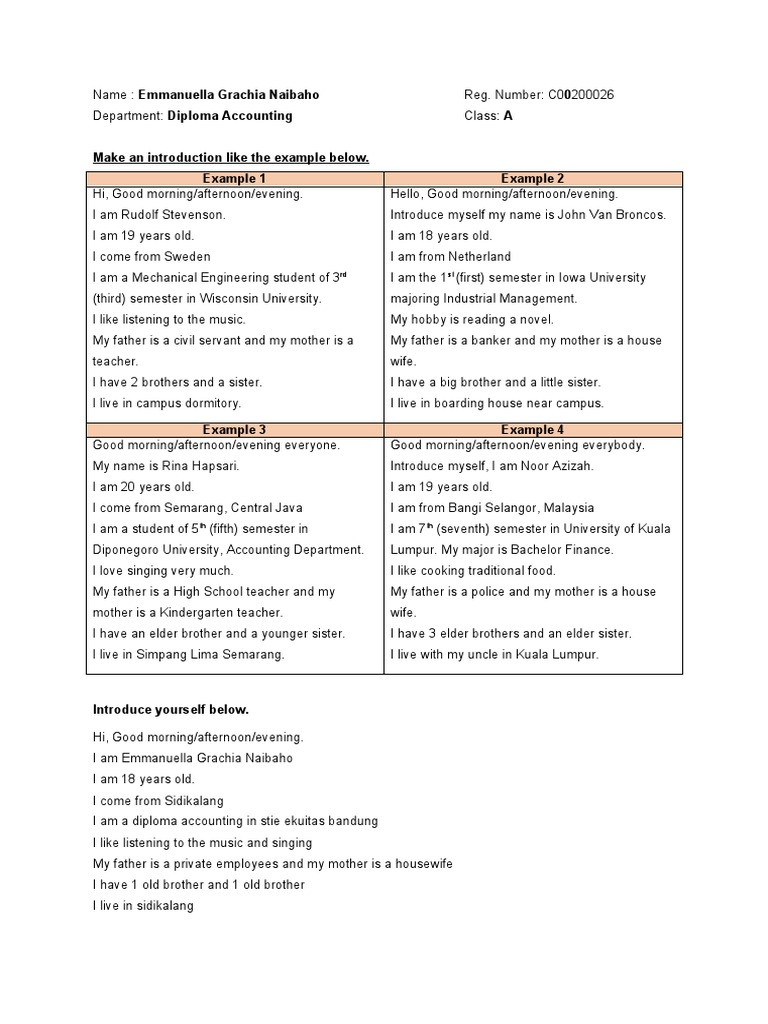 Lesson 1 Greeting and Introduction (Assignment) D3 AK | PDF ...