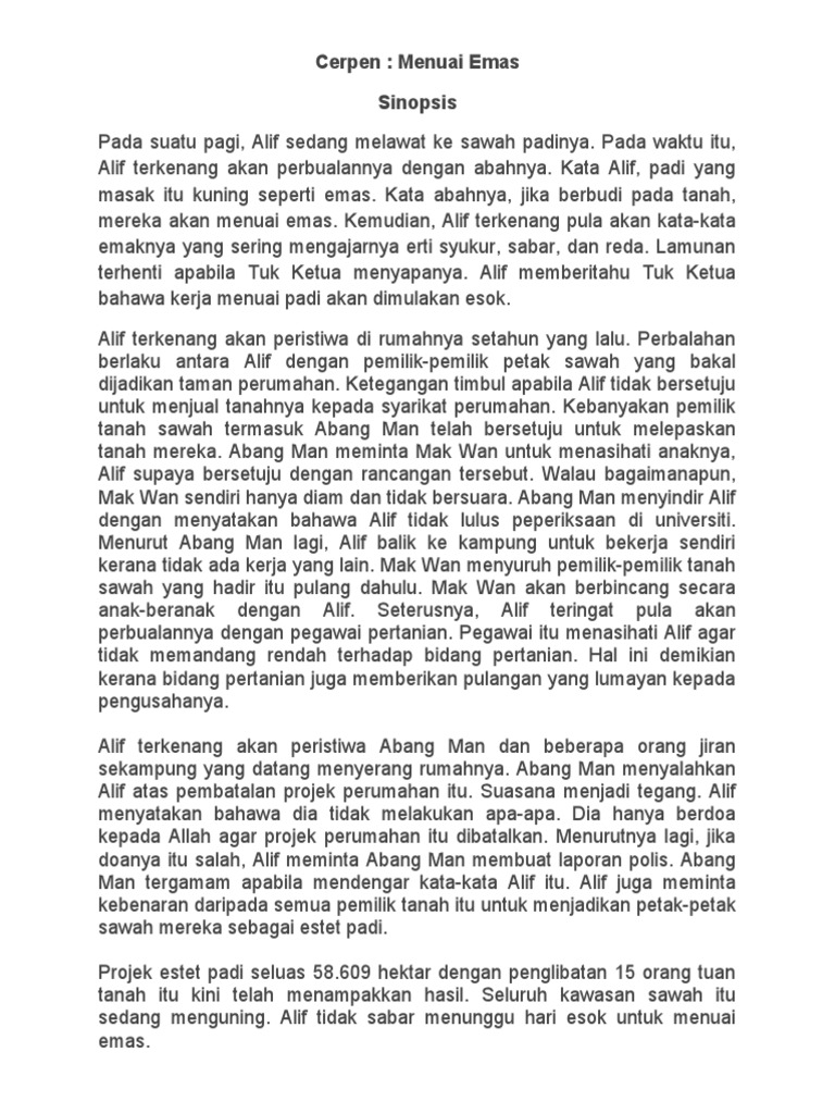 Cerpen Menuai Emas | PDF