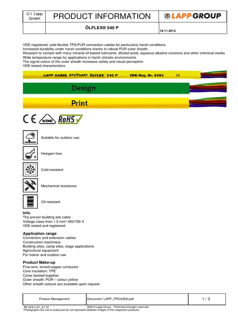 Product Information: Ölflex® 540 P | PDF | Manufactured Goods | Electricity