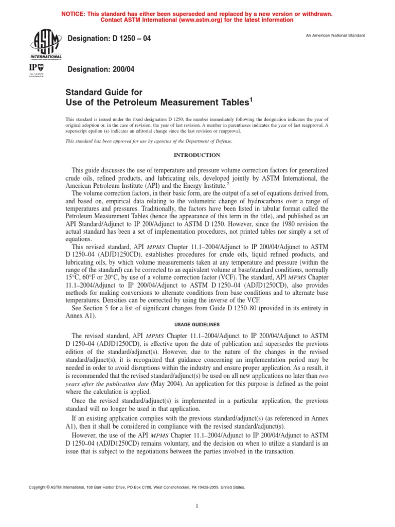 Use of The Petroleum Measurement Tables: Standard Guide For | PDF ...