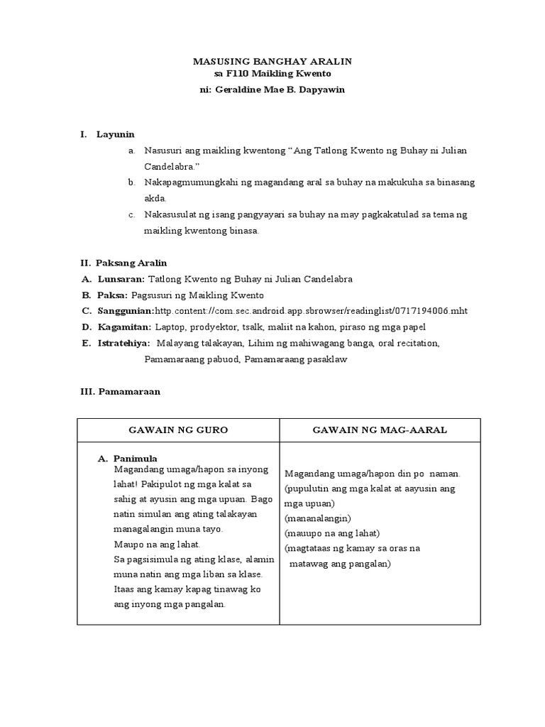 Lesson Plan Sa Filipino | PDF