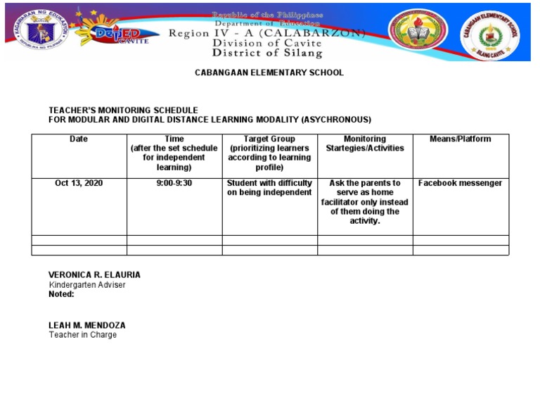 Teachers Monitoring Schedule | PDF
