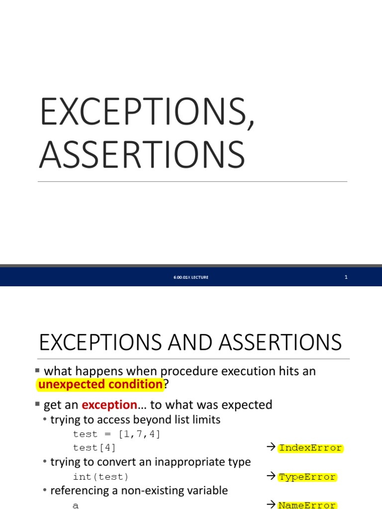 Exceptions, Assertions | PDF | Control Flow | Computer Programming