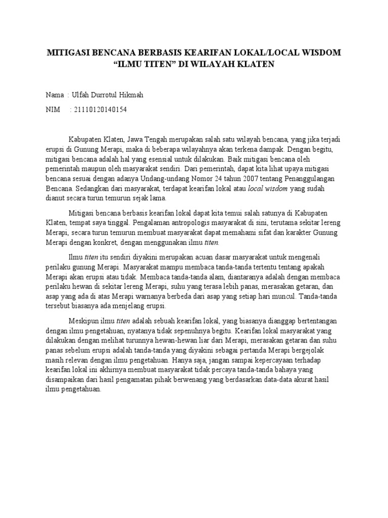 Mitigasi Bencana Berbasis Local Wisdom | PDF