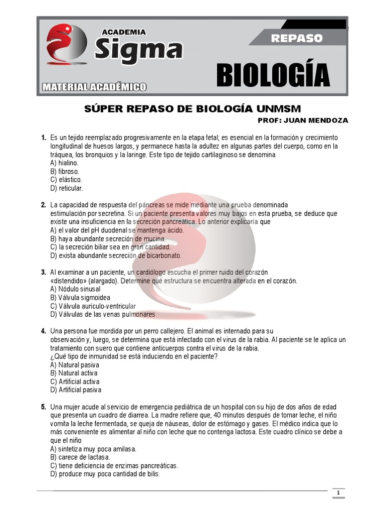 Preguntas de Biología para UNMSM | PDF | Axon | Potencial de acción