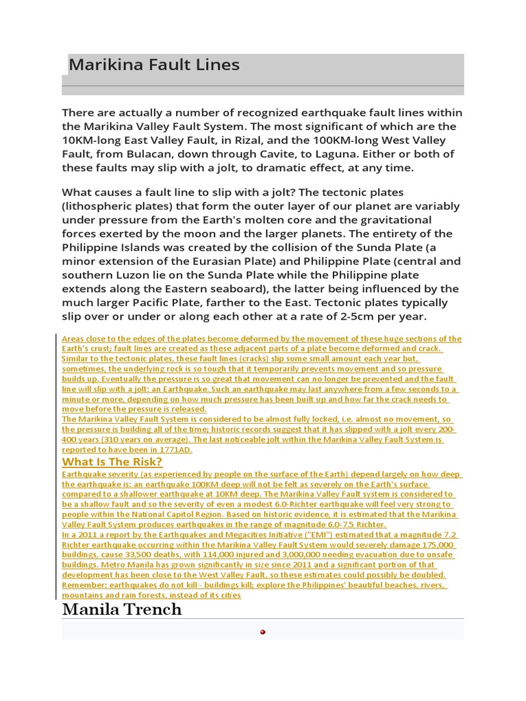 Marikina Fault Lines | Download Free PDF | Earthquakes | Geology