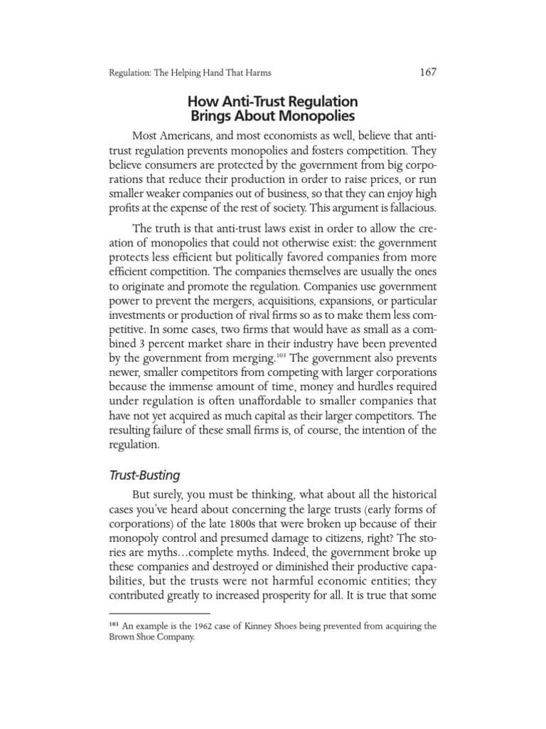 How Anti-Trust Regulation Brings About Monopolies | PDF | Profit ...