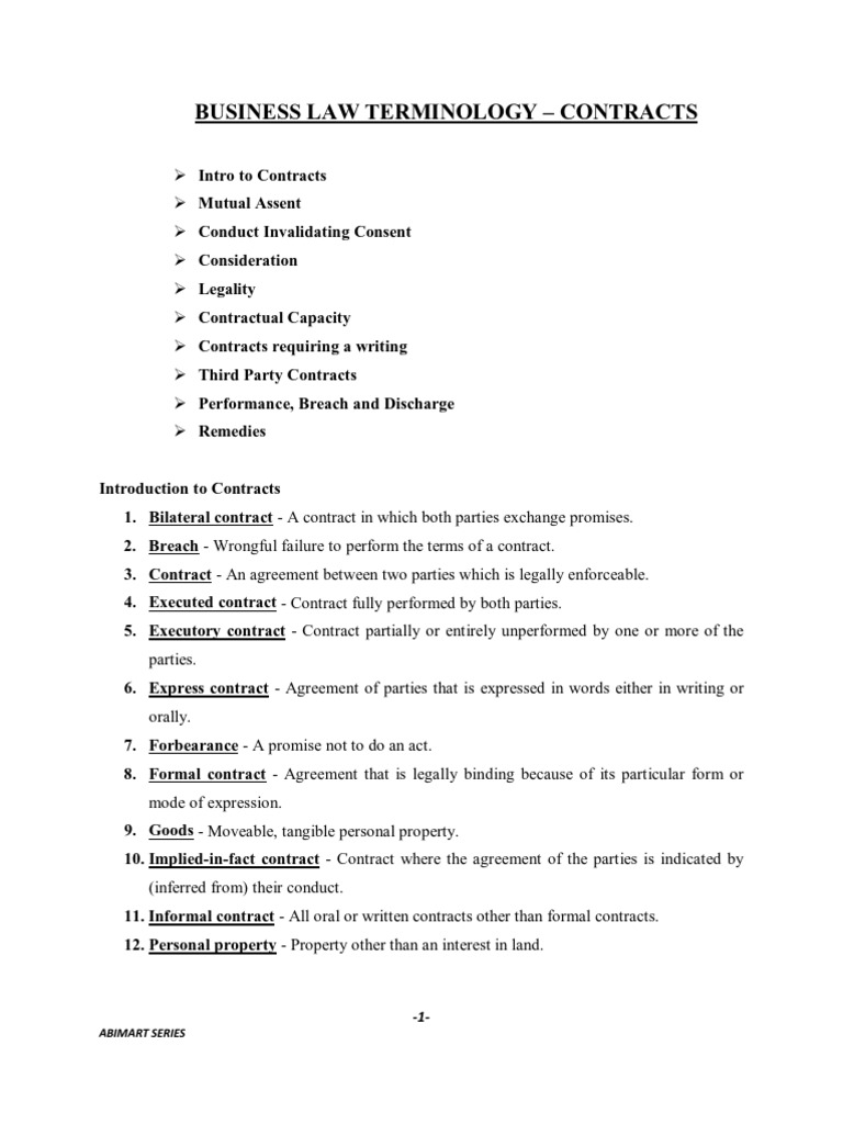 Business Law Terminology | PDF | Offer And Acceptance | Assignment (Law)