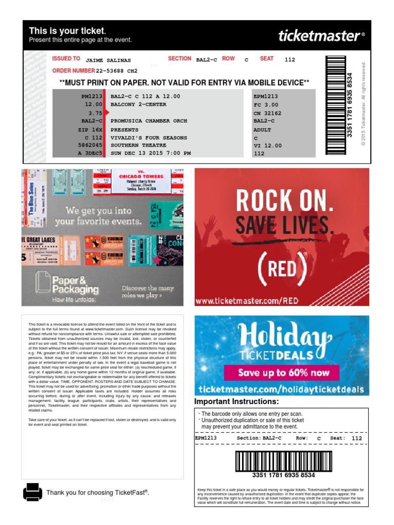 This Is Your Ticket.: Must Print On Paper. Not Valid For Entry Via ...