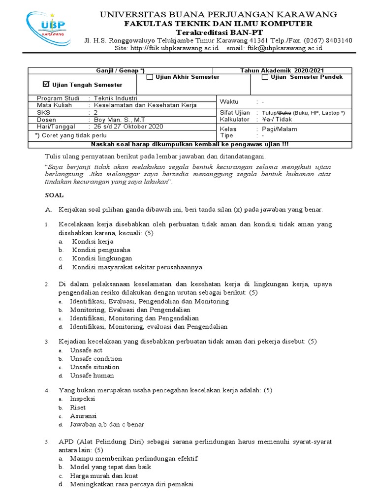 Soal UTS K3 2020 | PDF