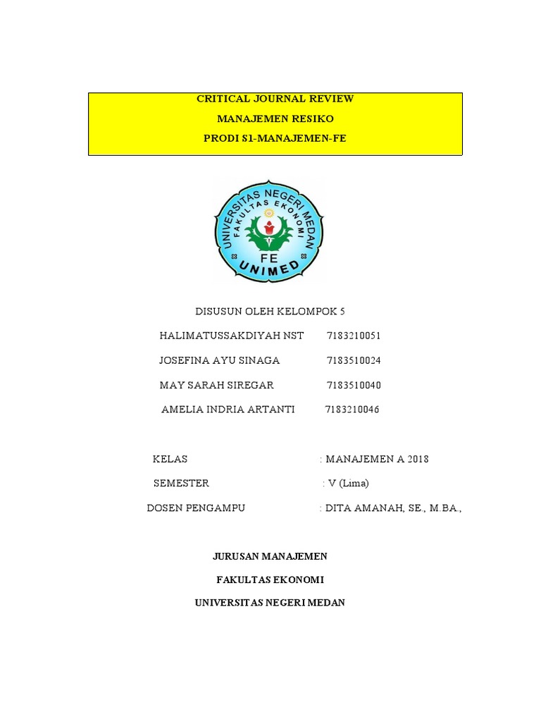 CJR Manajemen Resiko Kelompok 5 Manajemen A 2018 | PDF