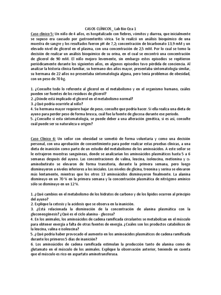 Caso Clínicos - Lab BioQca 1 | PDF | Metabolismo | Aminoácidos