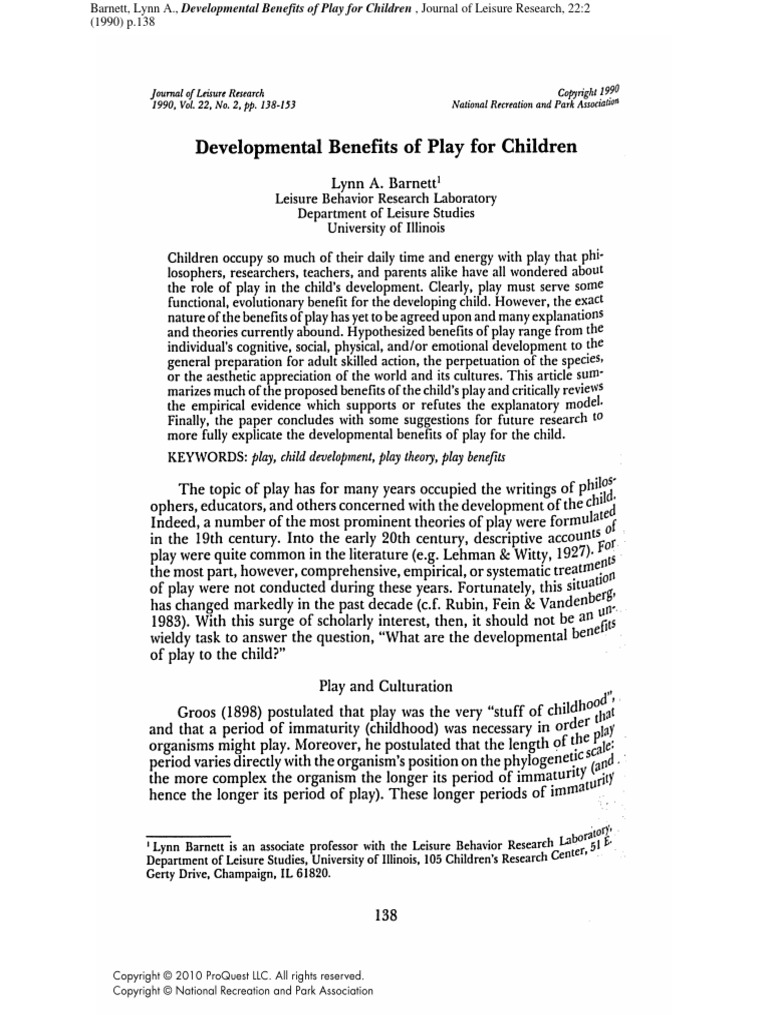Benefits of Play in Child Development | PDF
