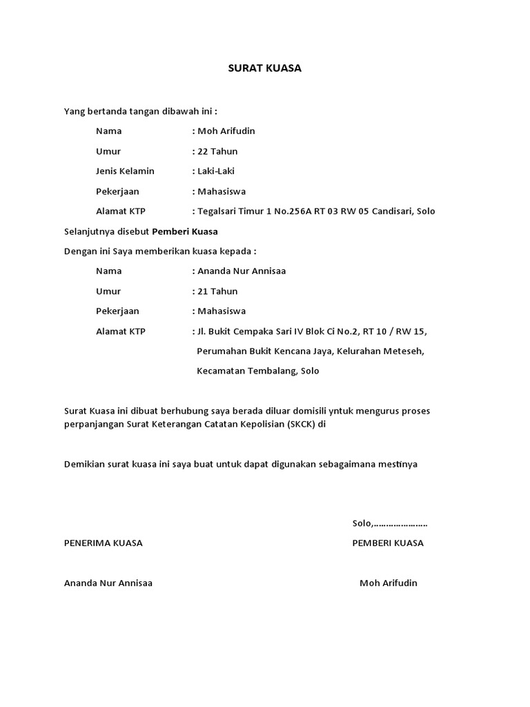 Surat Kuasa Membuat SKCK | PDF