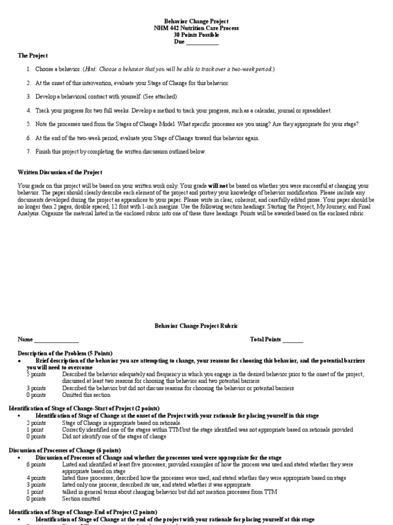 Behavior Change Project | PDF | Behavior | Motivation