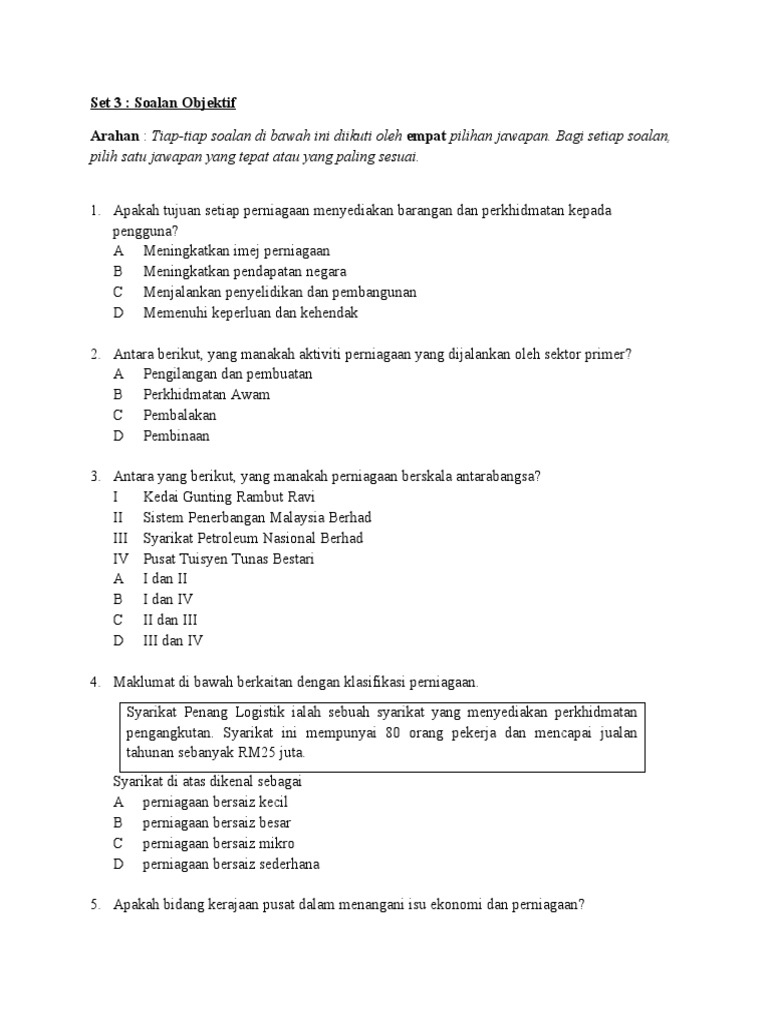 Soalan Objektif Set 3 Dan Skema | PDF