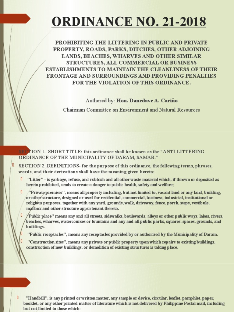 Anti-Littering Ordinance | PDF | Municipal Solid Waste | Waste Management