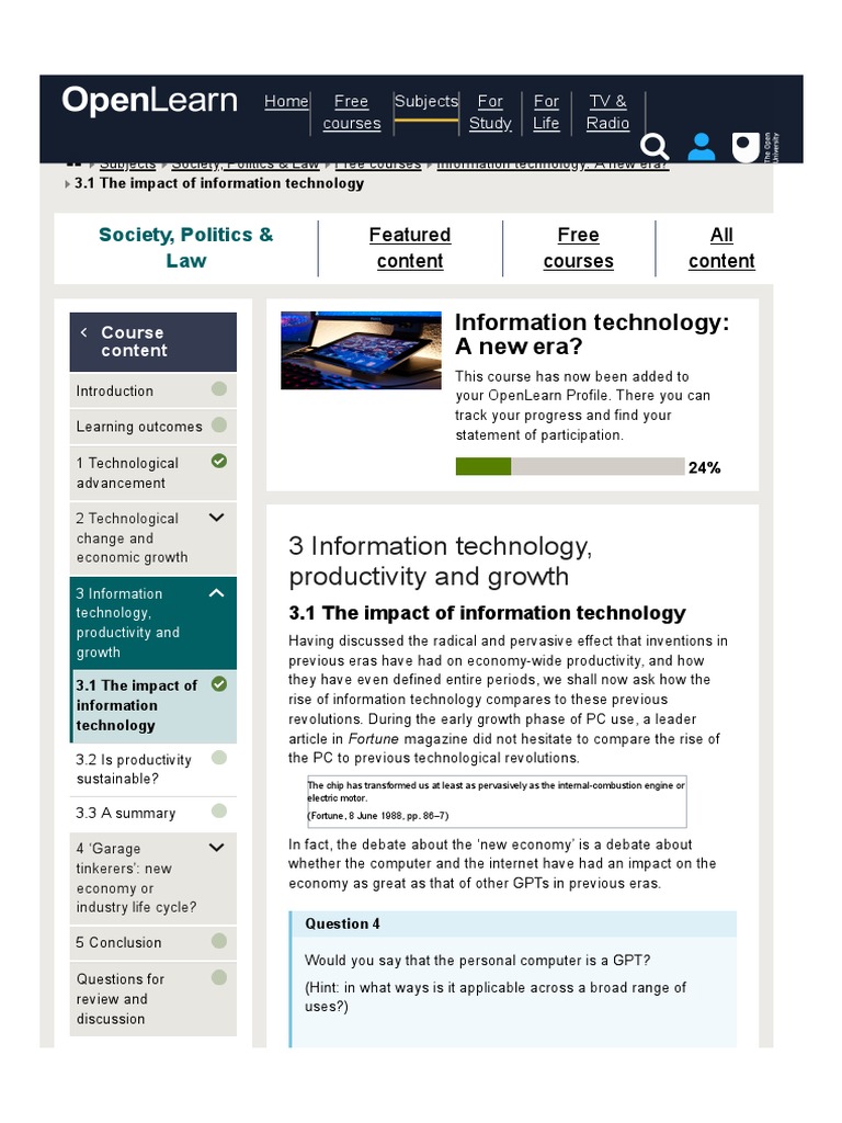 Information Technology - A New Era - 3.1 The Impact of Information ...