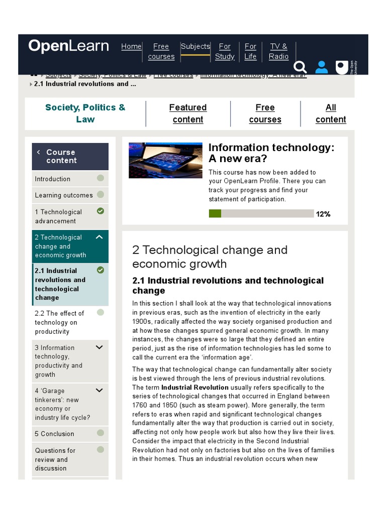 Information Technology - A New Era - 2.1 Industrial Revolutions and ...