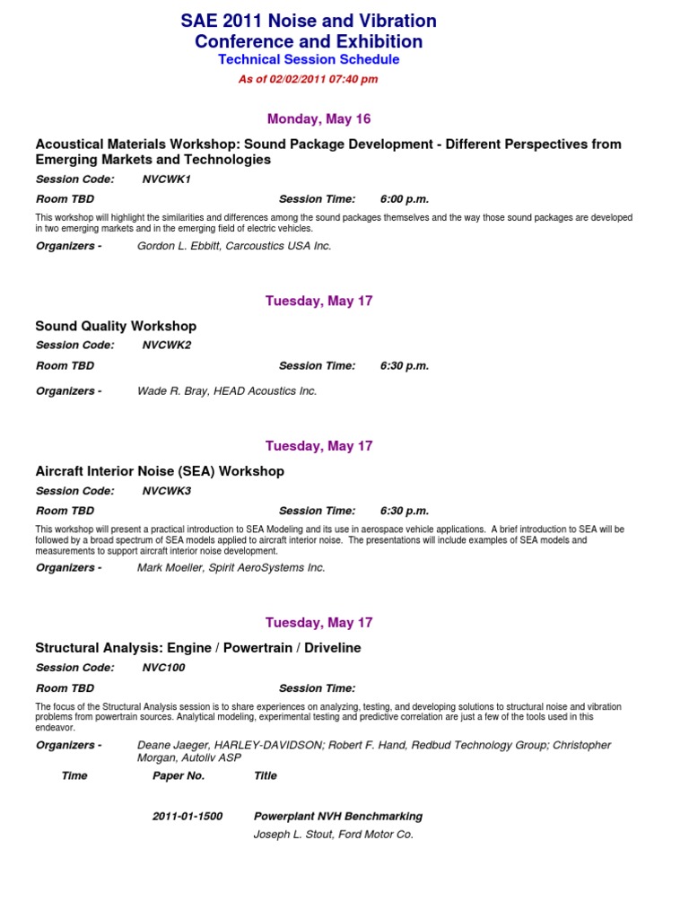 SAE 2011 Noise and Vibration Conference - Technical Session | PDF ...