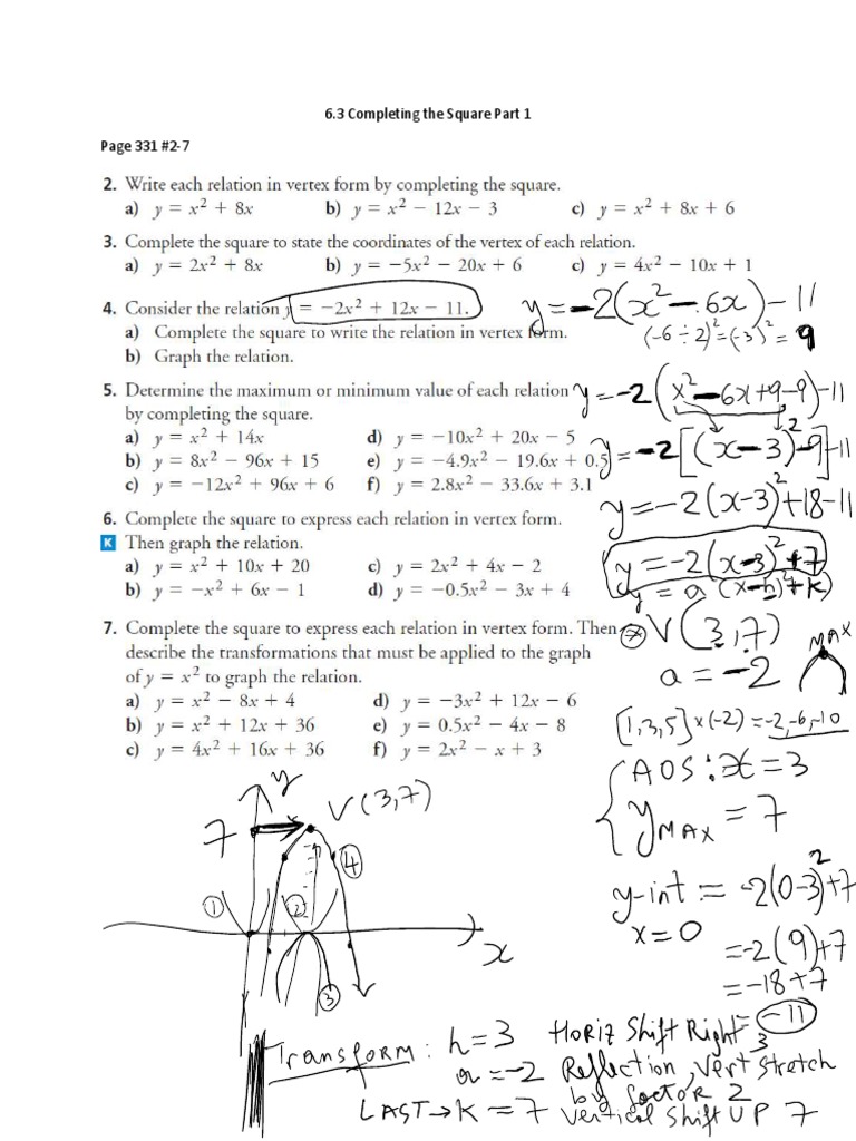 6.3 Completing The Square Part 1 Questions | PDF