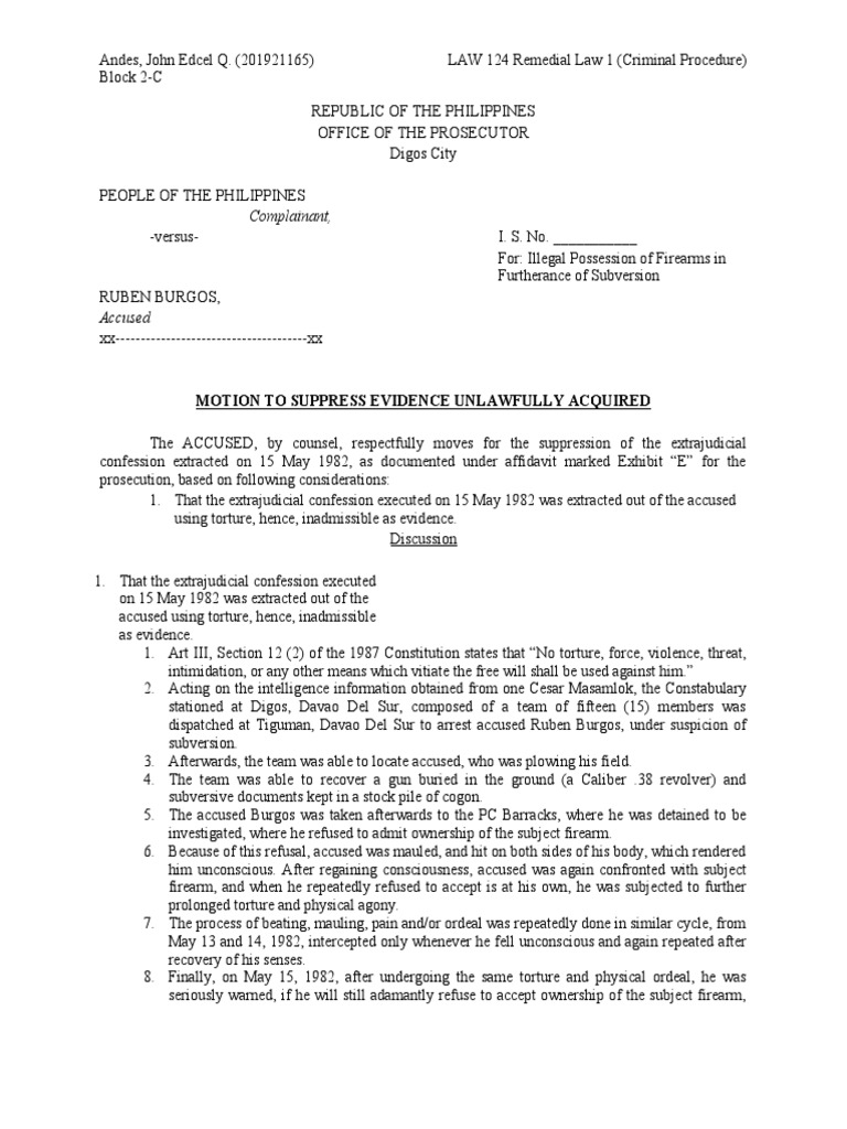Pleadings Extrajudicial Confession | PDF | Confession (Law) | Torture