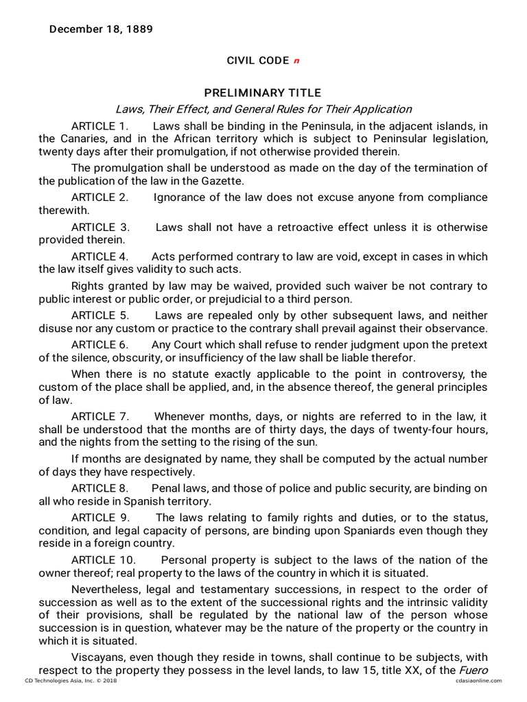 1889-Spanish Civil Code PDF | PDF | Annulment | Marriage
