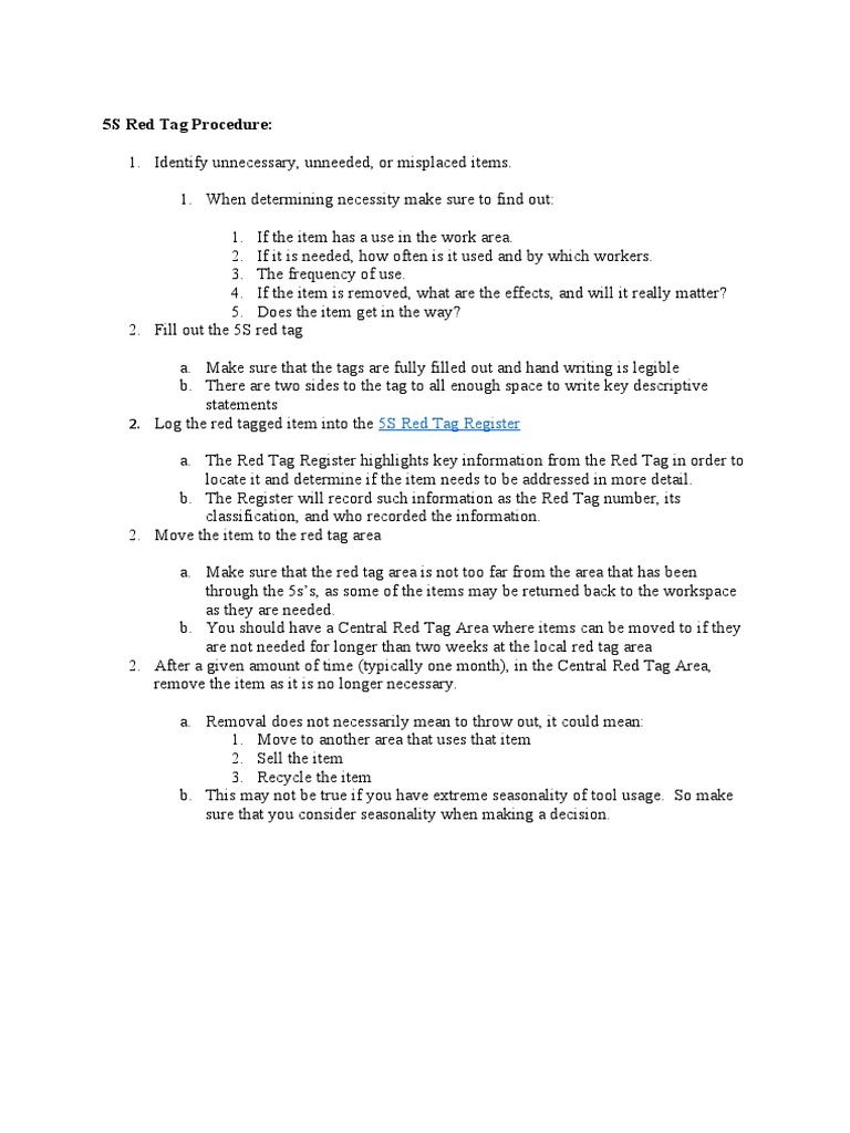 5S Red Tag Procedure Guide | PDF