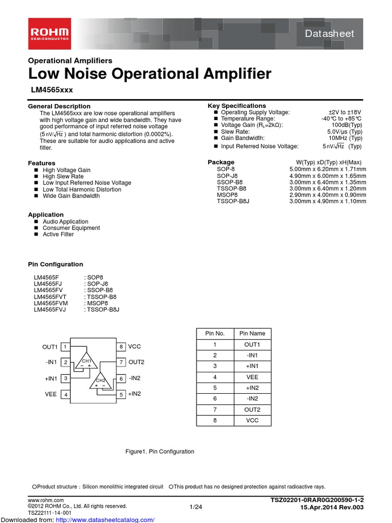 Low Noise Operational Amplifier: Dat Asheet | PDF | Amplifier ...