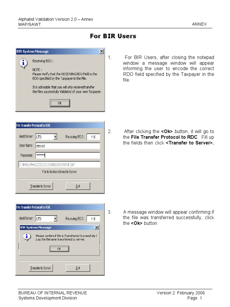 For BIR Users: Annex Alphalist Validation Version 2.0 - Annex Map/Sawt ...