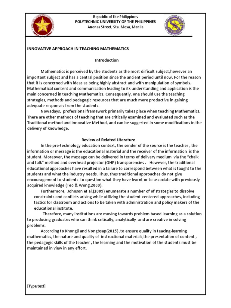 Innovative Approach in Teaching Mathematics: Republic of The ...