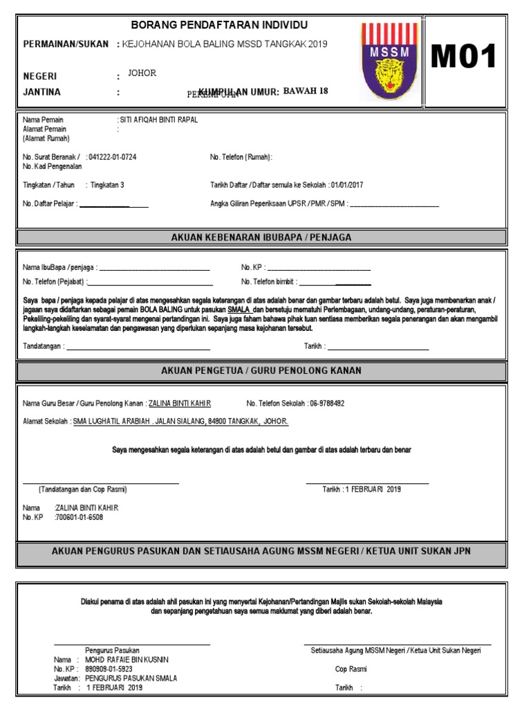 Borang m01 m02 | PDF