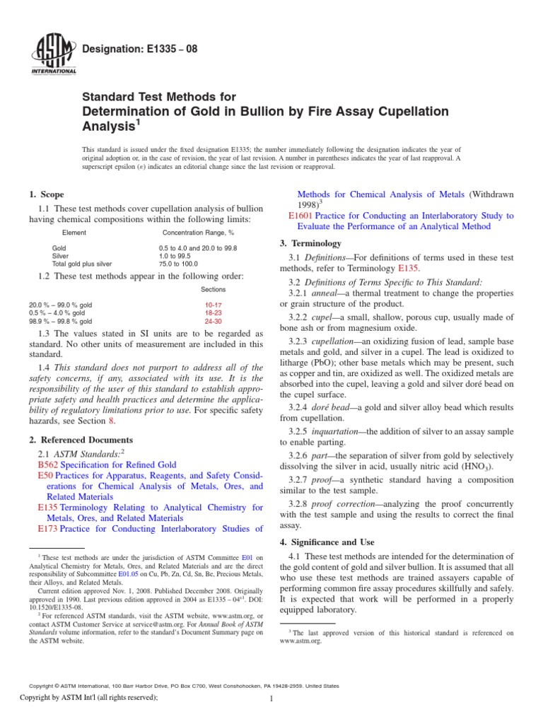 ASTM E1335-08 Standard Test Methods For Determination of Gold in ...