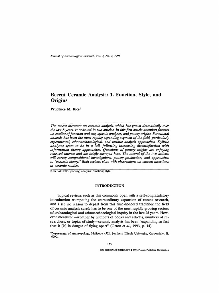 Recent Ceramic Analysis: Origins 1. Function, Style, and | PDF ...