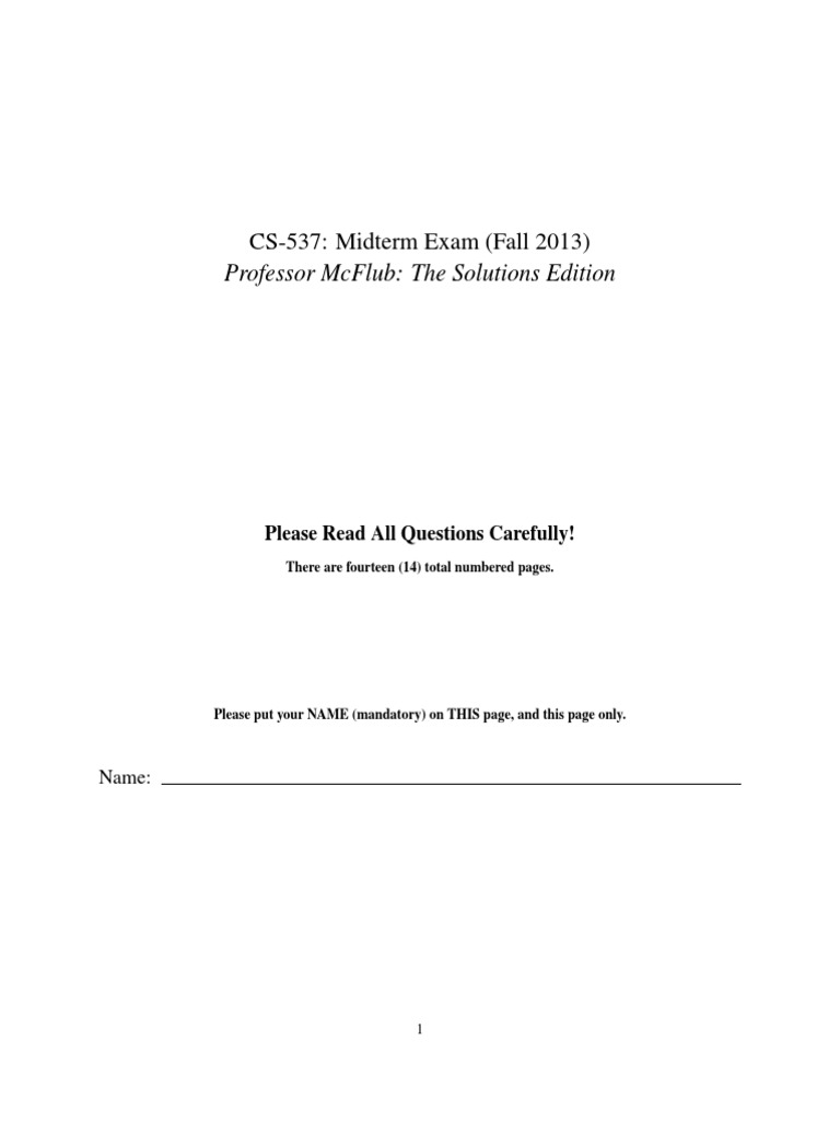 Cs-537: Midterm Exam (Fall 2013) Professor Mcflub: The Solutions Edition | PDF | Operating ...