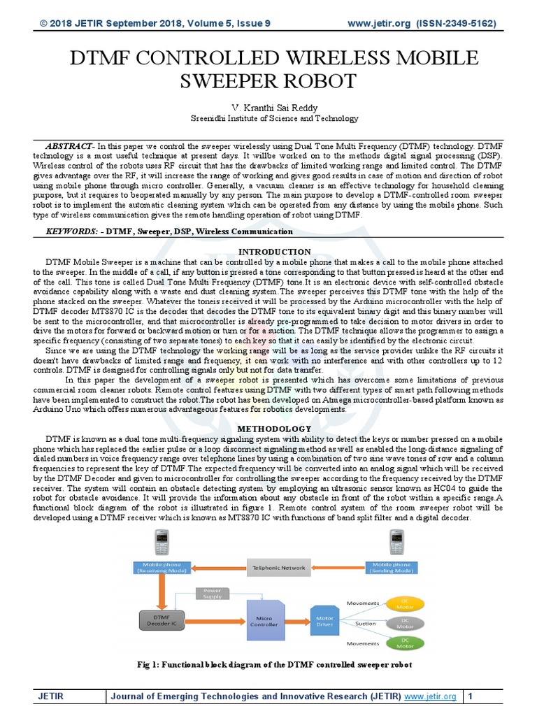 DTMF Controlled Wireless Mobile Sweeper Robot | PDF | Vacuum Cleaner | Wireless